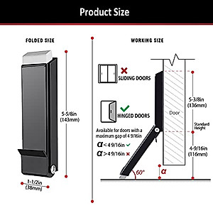 No Drilling Door Stoppers, Easy Pedal Kick Down Door Stop, Self Adhesive Metal Doorstop, Flip by Foot, Hinge Door Handle Protector (Black x 1 Pack)