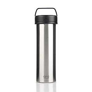 ESPRO – P0 Ultralight – Single Serve French Coffee Press and Lightweight Hydration Bottle for Travel, Camping and Everyday use, Stainless steel, Vacuum Insulated 16 oz (Brushed Stainless Steel)