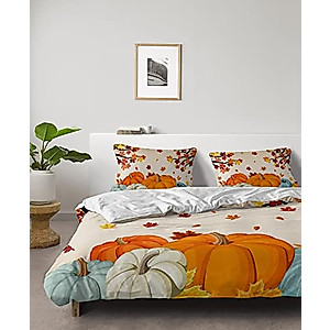 Thanksgiving Orange Pumpkin Fall Maple Leaves Duvet Cover Sets 4 Piece Cal King Ultra Soft Bed Quilt Cover Set for Kids/Teens/Women/Men,Tree Deciduous Bedding Collection All Season Use