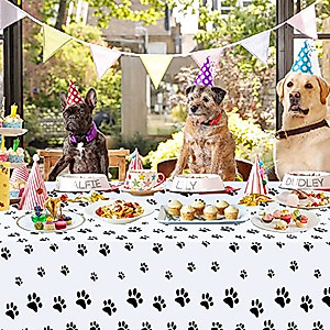 Puppy Themed Birthday Party Decorations - Pet Dog and Cat Paw Party Supplies Puppy Paw Print Plastic Tablecloth 54 x 108 inches Disposable Plastic Table Cover for Dog Themed Birthday Party 2 Pack