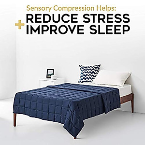 YnM Weighted Blanket with Cotton Duvet Bundle | 60''x80'' 15lbs, Suit for One Person(~140lb) Use on Queen/King Bed | Navy