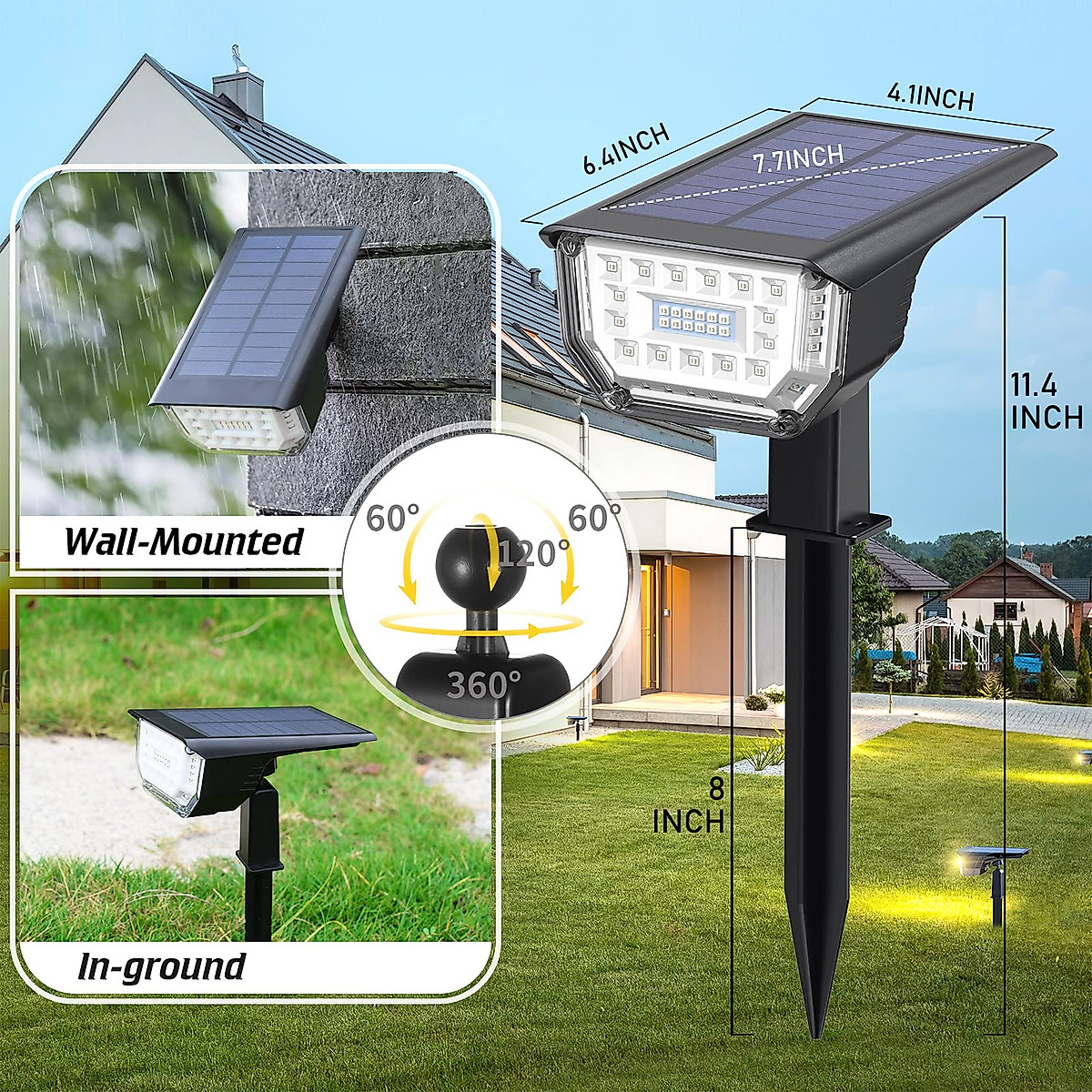 Hamenlo Solar Spot Lights Outdoor, 43 LEDs Outdoor Solar Landscape Spotlights IP67 Waterproof Adjustable 2-in-1 Solar Outdoor Landscape Lighting for Garden Yard Porch Walkway Pool Patio 2Pack Blue