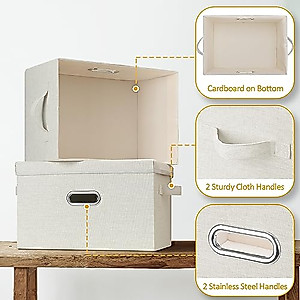 Bellzacasa Collapsible Storage Bins with Lids, 2 Pack Linen Fabric Foldable Storage Bin Cube with Handles, Toy Storage Baskets Box Closet Organizers and Storage Containers, Beige, 14.6x10.5x8.5
