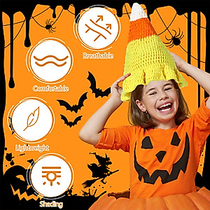 Panitay 10.63 x 12.99 Inch Candy Corn Witch Hat Crochet Pattern for Women Adult Knitted Crochet Wizard Hat for Autumn Halloween Cosplay Party Decorations, Orange, White and Yellow