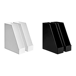 Amazon Basics Plastic Desk Organizer - Magazine Rack, White, 2-Pack & Plastic Desk Organizer - Magazine Rack, Black, 2-Pack