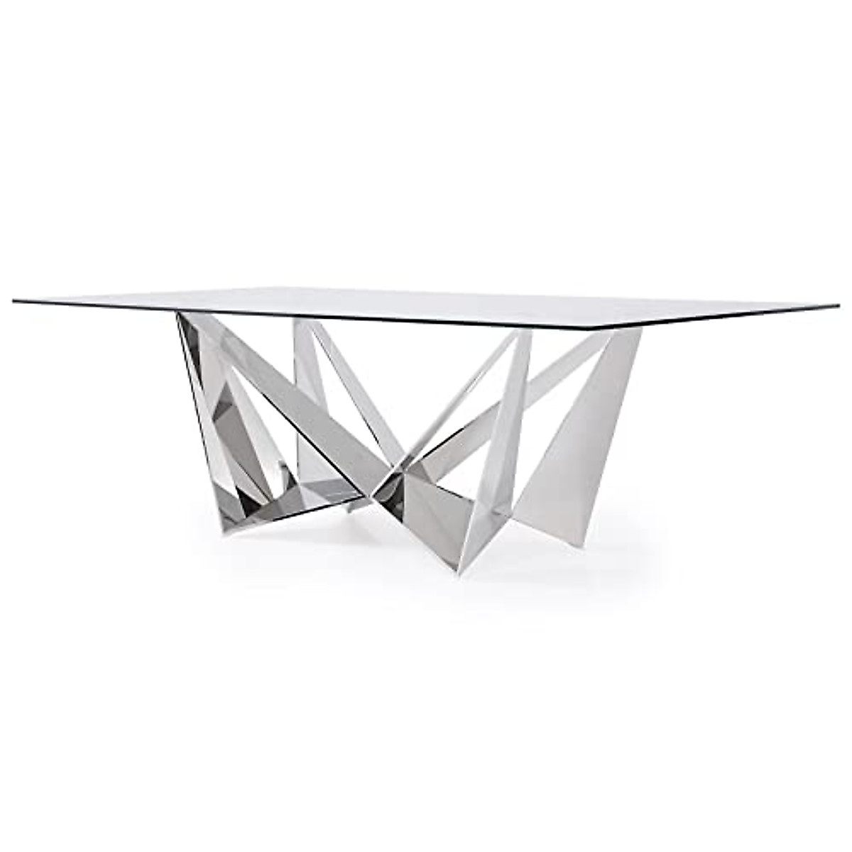 ZURI Modern Serra 94" Dining Table - Clear Glass with Polished Stainless Steel Base