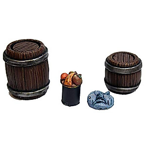 War World Gaming Fantasy Village Street Market Stall and Barrels Set – 28mm Heroic Scale Wargaming Terrain Model Diorama Scenery Wargame Tabletop Medieval Battle Wargame Battleboard