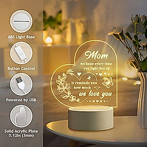 Birthday Gifts for Mom, Mothers Day Gifts from Daughter or Son - Mom Gifts for Mothers Day - to My Mom Night Light Engraved with Saying, Best Christmas Gifts for Mom or Step Mother