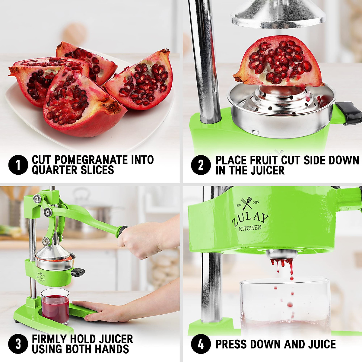 Zulay Kitchen Cast-Iron Orange Juice Squeezer - Heavy-Duty, Easy-to-Clean, Professional Citrus Juicer - Durable Stainless Steel Lemon Squeezer - Manual Citrus Press & Orange Squeezer (Light Green)