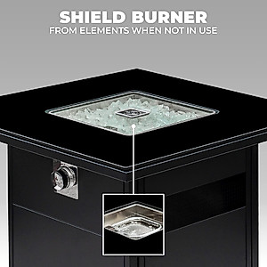 Outland Living Tempered Glass Square Firepit Insert Lid 13.8 x 13.8 x 0.35 Inch - Bracket Set For Storage Inside Fire Table, Stainless Steel Edge Trim - Compatible with Yaletown Model 420 Firetable