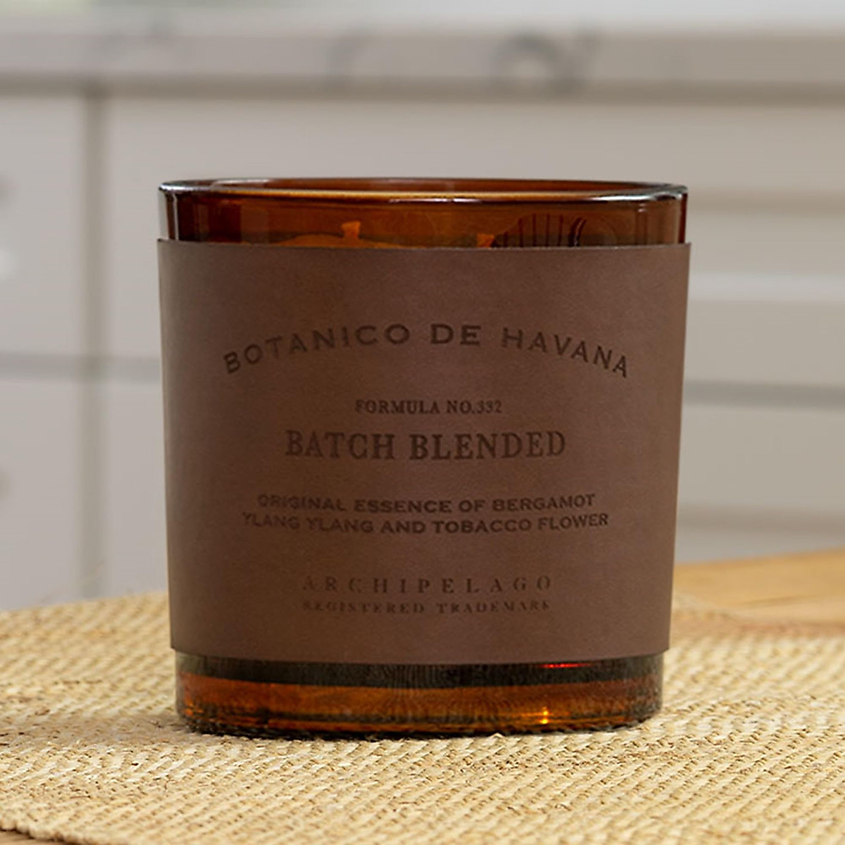 Archipelago Botanicals Botanico de Havana Letter Press Candle, Bergmaot, Tobacco Flower and Ylang Ylang Scent, Hand-Tooled Leather Wrap, Burns Approx. 100 Hours (13 oz)