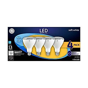 GE Lighting LED Indoor Floodlight Bulbs, 10 Watt (65 Watt Equivalent) Soft White, BR30 Bulb Type, Medium Base, Dimmable (4 Pack)