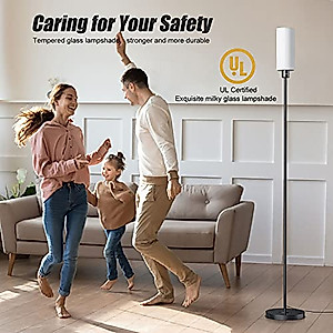 VEYFIY Floor Lamp Set of 2, Lamps for Bedroom and Living Room, Modern Standing Light with Glass Lampshade, Industrial Tall Lamp with E26 Socket, Light for Work, Reading, Black (Bulb Not Included)
