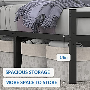 Mr IRONSTONE Full Size Bed Frame with Headboard Platform Bed with Storage no Box Spring Needed Assembly Mattress Foundation，Black