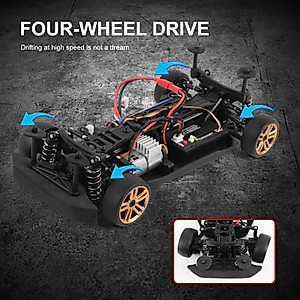 GoolRC RC Drift Car, 1:18 Scale Remote Control Car, 2.4GHz 4WD 30KM/H High Speed RC Racing Car with LED Light Strip and 2 Batteries for Adults and Kids