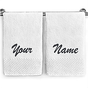 Kaufman - Personalized White Deluxe Hand Towels Set of Two, 2-PK, Monogrammed, 17''x28'', 100% U.S.A Cotton (Names)