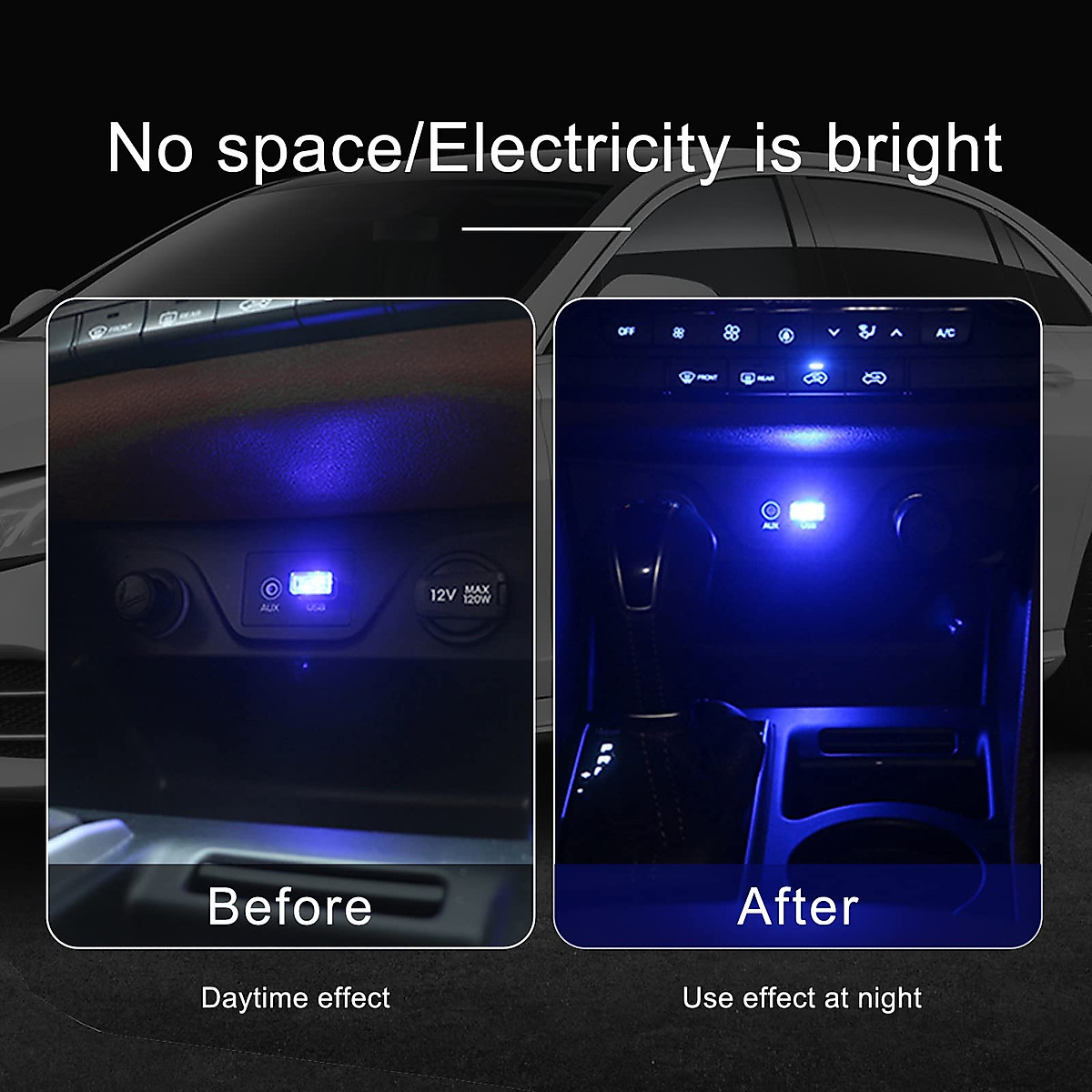 Miytsya 4 PCS USB-LED Car Interior Atmosphere Lamp, Night Led Decoration Mini USB Light, Ambient Lighting Kit, Charging for Interior Led Lights (Blue)