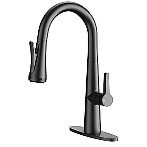 Kitchen Faucet with Pull-Down Sprayer, LEPO Matte Black 4-Function Kitchen Pull Out Faucet, Modern High Arc Single Handle Kitchen Utility RV Bar Sink Faucets with Deck Plate (Matte Black)