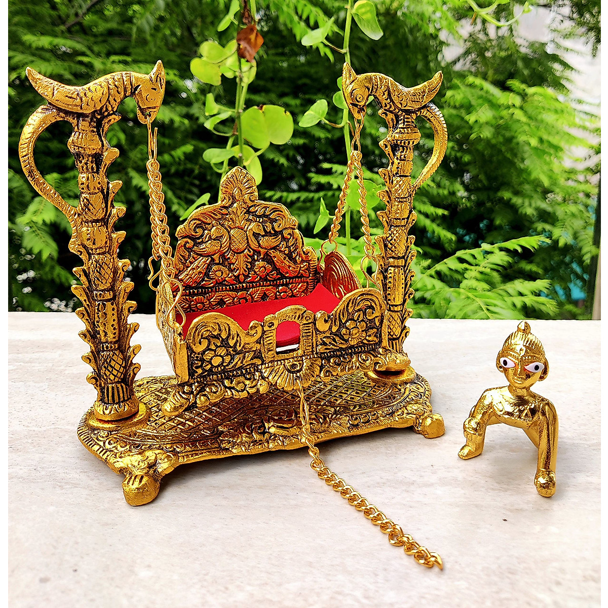 WC Jhula for Krishna Bal Gopal | Laddu Gopal Metal Swing & roli chawal tika combo |Baby Krishna Lord Krishna | Janmashtami Palna for Home Temple mandir-Janmashtami jhula Home décor,housewarming gift