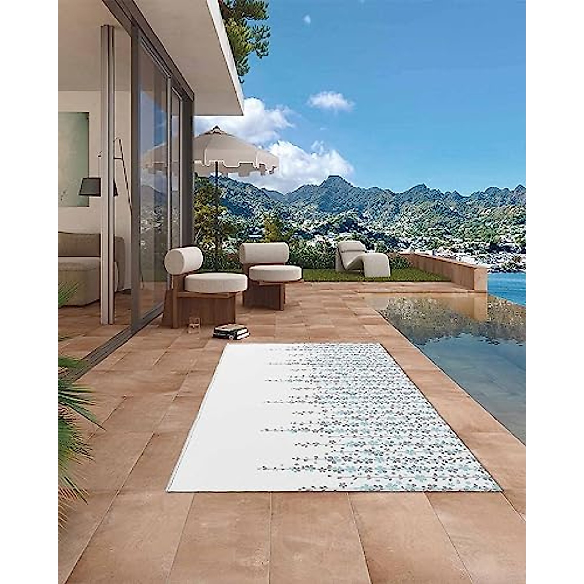 Green Spring Flowers Outdoor Rug for Patio/Deck/Porch, Non-Slip Large Area Rug 5x8 Ft, Green Grey Cherry Blossoms Dangling Indoor Outdoor Rugs Washable Area Rugs, Reversible Camping Rug Carpet Runner