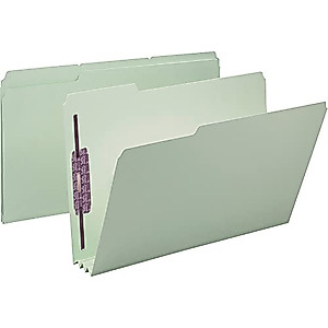 Smead® Pressboard Fastener Folders With SafeSHIELD® Fasteners, 3" Expansion, Legal Size, 100% Recycled, Gray/Green, Box