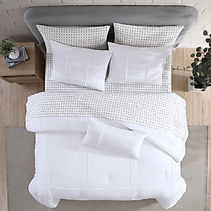 City Scene- Queen Duvet Cover Set, Pintuck Bedding Set with Matching Sham(s) and Bonus Pillow Cover, Modern Home Décor (Pinch Pleat White, Queen)
