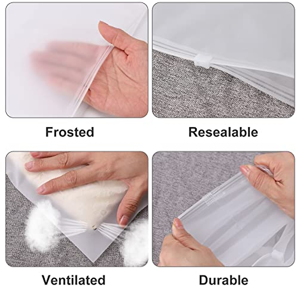 Green Nexus Packaging Bags, 50 PCS Travel Storaging Space Saver Bags, 10x13 Inches Clear Frosted Zipper Plastic Bags for Clothing, T-Shirt, Toys, Shoe, Dress, Documents with Vent Hole, 3.9 Mil