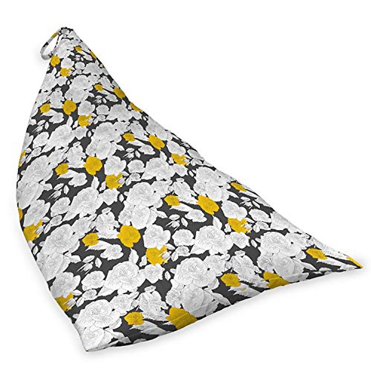 Ambesonne Rose Lounger Chair Bag, Hand Drawn Style Retro Romantic Blossoms in Yellow and White Tones, High Capacity Storage with Handle Container, Lounger Size, Charcoal Grey Yellow