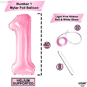 KatchOn, Pink One Balloon for first Birthday - Giant, 40 Inch | Pink Number 1 Balloons for 1st Birthday | Light Pink 1 Balloon Numbers, 1st Birthday Decorations Girl | One In A Melon Party Decorations