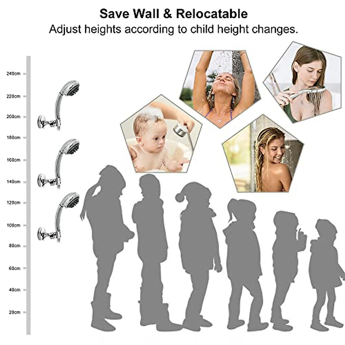 Shower Head Holder Suction Cup Shower Head Holder, Adjustable Height Wall Mount Shower Wand Holder Bracket ABS, Removable Handheld Shower Head Holder Silver (2 Pack)