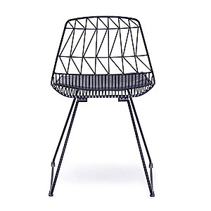 AC Pacific Metal Dining Chairs with Faux Leather Seat Pad, Modern Stackable Indoor Outdoor Stool for Kitchen, Patio, Bistro and Bar, Set of 2, Matte Black