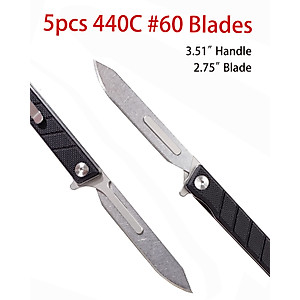 ainhue A35 Small Flipper Folding Pocket Scalpel Knife with 5pcs #60 Replaceable Blade, Black Texture G10 Handle with Liner Lock Pocket Clip, Utility Compact EDC Knives