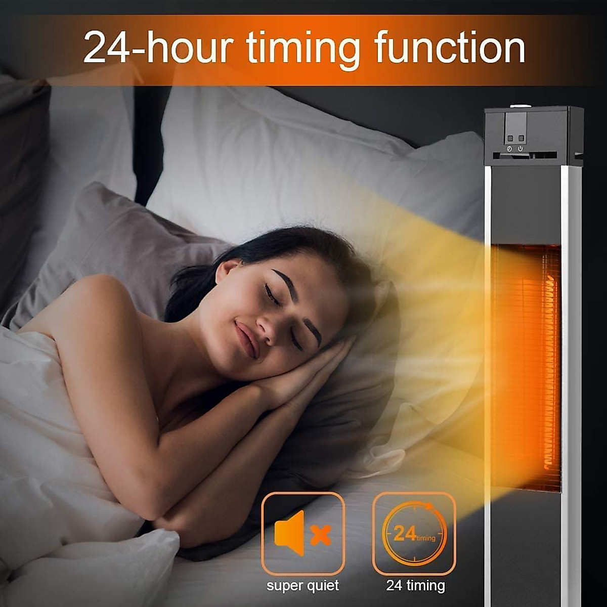 Electric Space Heaters for Indoor Use Large Room, Infrared Heater w/Remote, Auto Shut Off, 500/1000/1500W Radiant Heater, Super Quiet 3s Instant Warm Vertical Indoor space heaters, Patio Heater