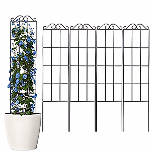 ARIFARO 37.5'' Metal Garden Trellis for Climbing Plants,(Pack of 4) Indoor/Outdoor Sturdy Plant Trellis for Potted Plants,House Plants, Climbing Vines, Black