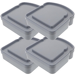Ipetboom 4pcs Sandwich Containers Toast Shape Sandwich Box with Lid Food Storage Containers Lunch Containers for Meal Prep and Lunch Boxes - Grey, 5.1x4.8x1.6 Inch