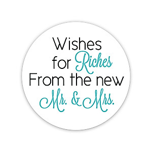 60ct - 1.5" - Wishes for Riches for The New Mr and Mrs, Lottery Ticket Wedding Favor Stickers (#214-BA)