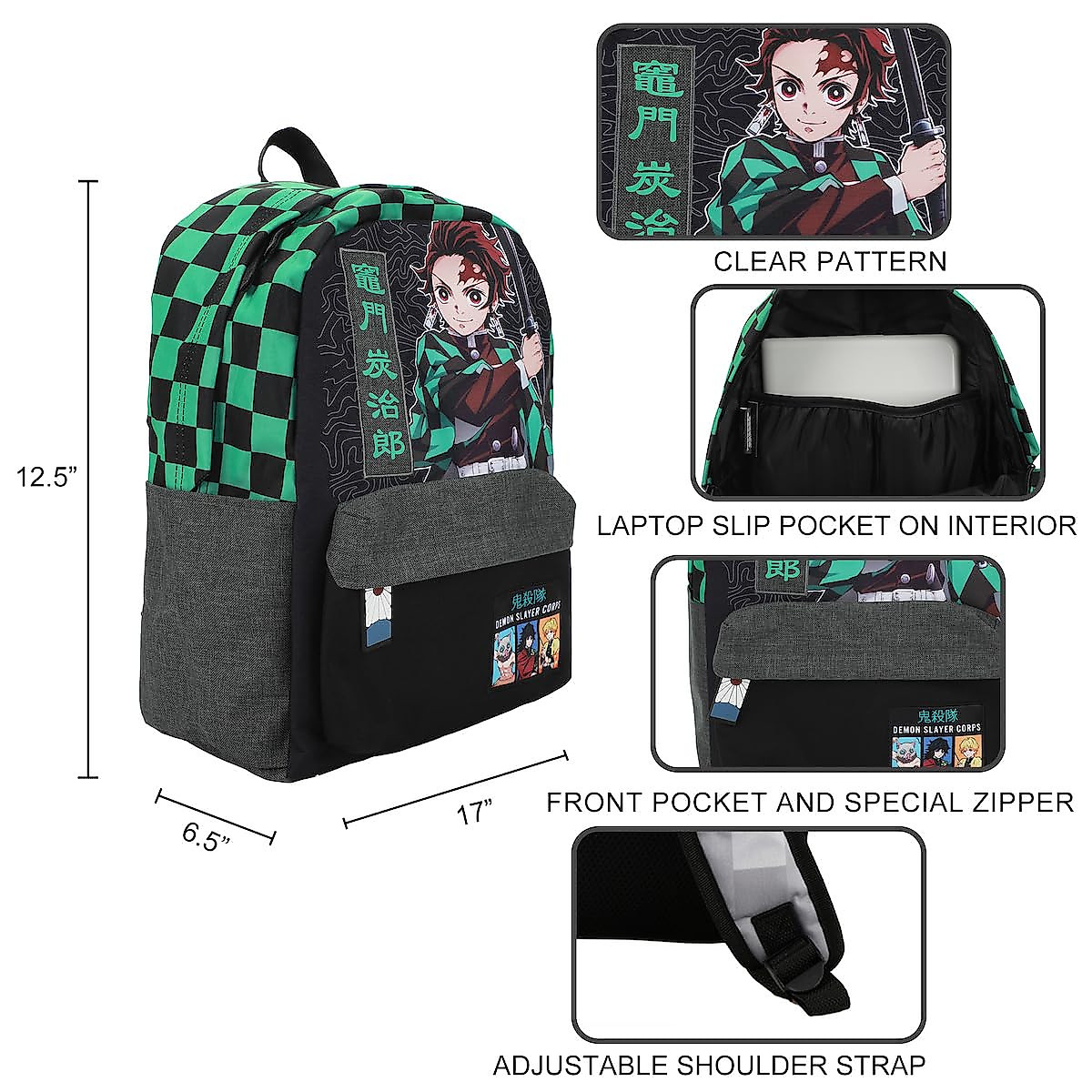 Demon Slayer Tanjiro Checkered Backpack