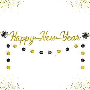 Rwu Glitter Happy New Year Banner No DIY 2022 New Year Banner party Decoration Supplies Glitter Fireworks for New Years Eve Party Supplies 2022 Happy New Year Sign