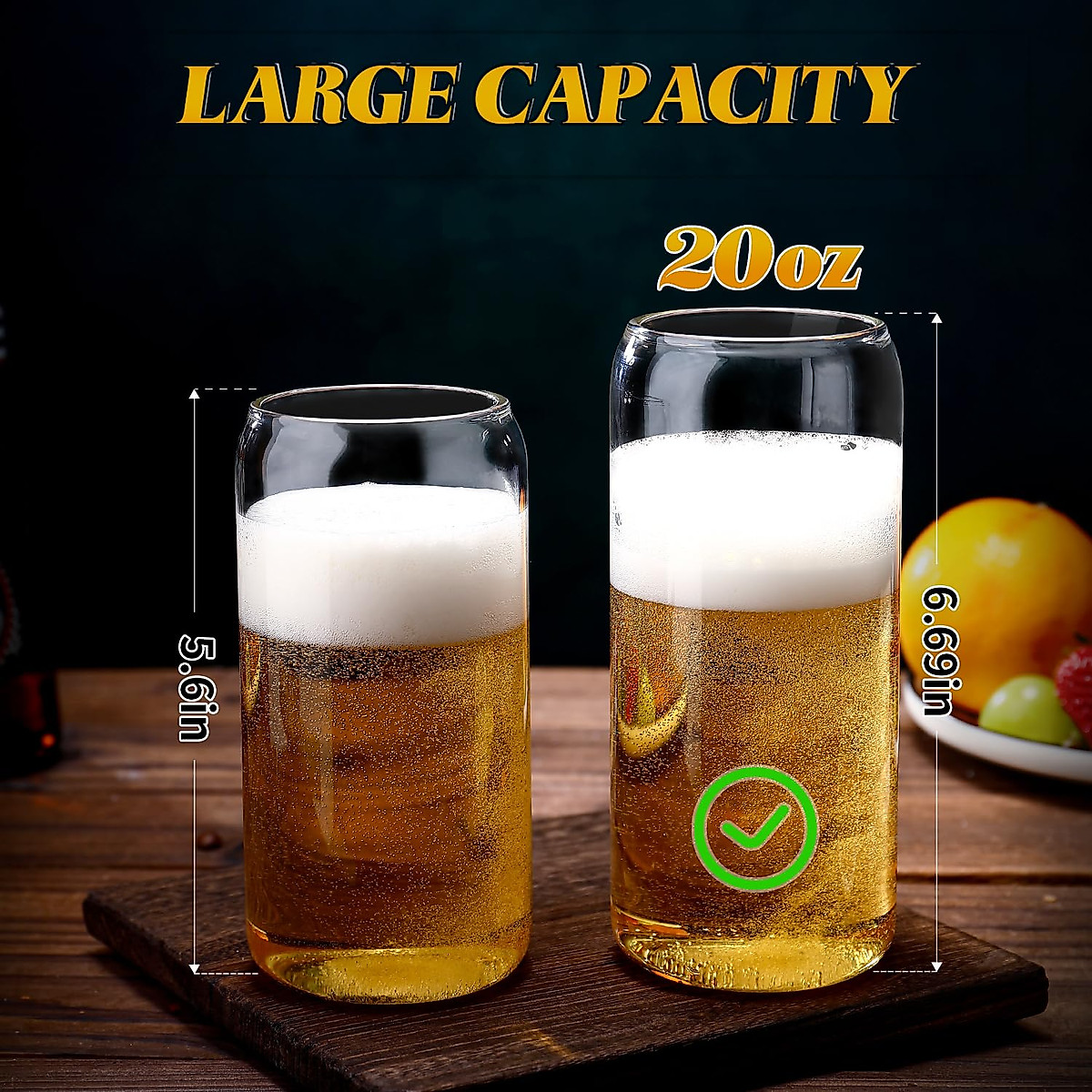 Porkus Glass Cups with Lids and Straws 4pcs Set, 20oz Glass Cups, Glass Coffee Cups, Iced Coffee Cup, Cute Tumbler Cup