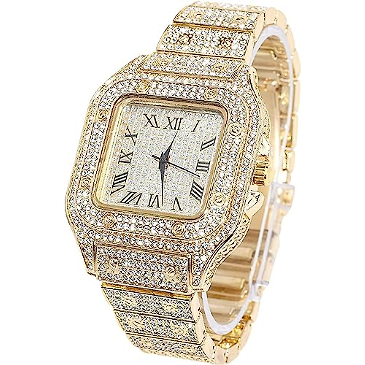 Halukakah Men's Diamond Watch - The King - 18K Gold Plated, 40MM Square Dial, Iced Out Wristband, Lab Diamonds Handset, Comes in Giftbox
