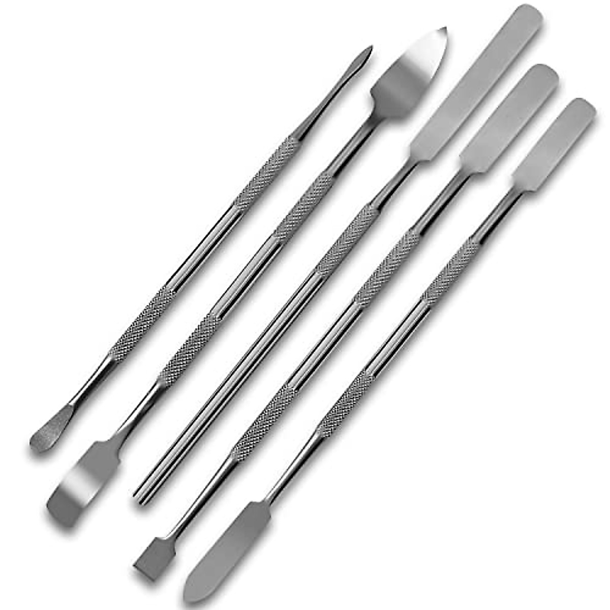 SURGICAL ONLINE Metal Spatula 5 pcs Set Kit Tools - Stainless Steel Double-Sided Tools, High Mirror Finish, Built-in Finger Grips.
