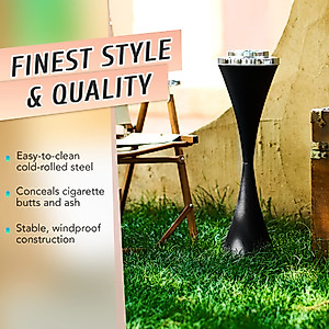 CO-Z 22" Standing Smokeless Ashtray for Cigarettes Cigars More | Metal Pedestal Cigarette and Cigar Ashtray | Fancy Retro Floor Ashtray with Lid for Home Office Decor with Cigarette Case, Matte Black