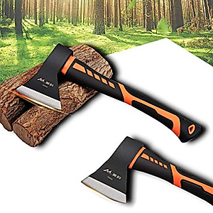 Chopping Axe, 15” Camping Outdoor Hatchet for Wood Splitting and Kindling, Forged Carbon Steel Heat Treated Hand Maul Tool