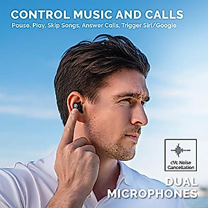 Duet 50 Pro – Sweatproof Wireless Bluetooth Earbuds. 130 Hour Long Battery Life for iPhone, Android. Mini Charging Case, TWS Headphones with Microphone, Gift for Runners