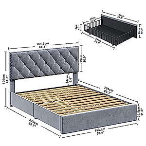 LIKIMIO Queen Bed Frame with Storage Drawers, Upholstered Platform Bed with Headboard - Sturdy Structure for a Comfortable & Noiseless Sleeping Space