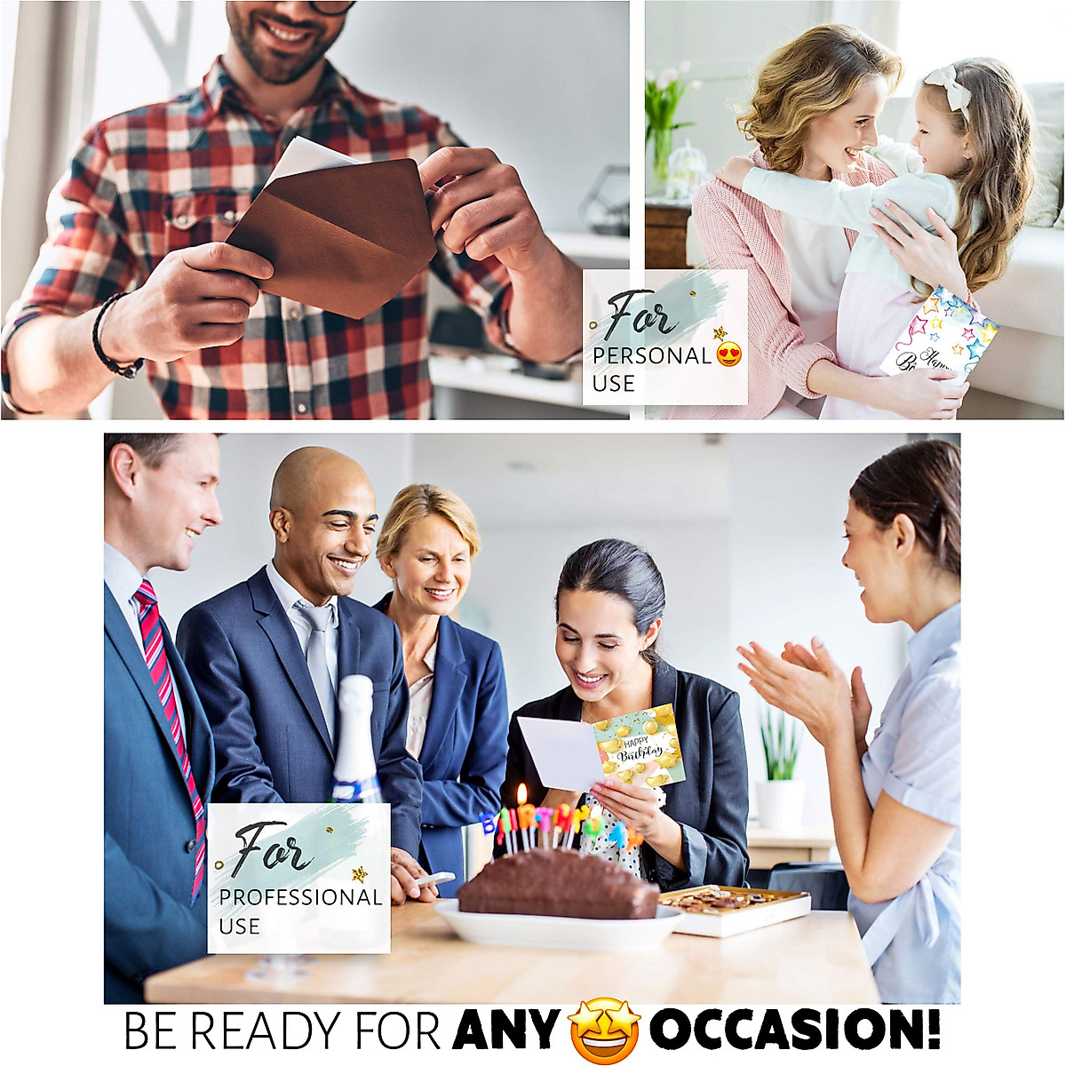 60 Happy Birthday Cards Assortment - Bday Cards in Bulk - 5x7 Assorted Variety Box Set Pack Unique Designs with Envelopes - Birthday Card for Men Women Kids - for Office - Greeting Message Inside