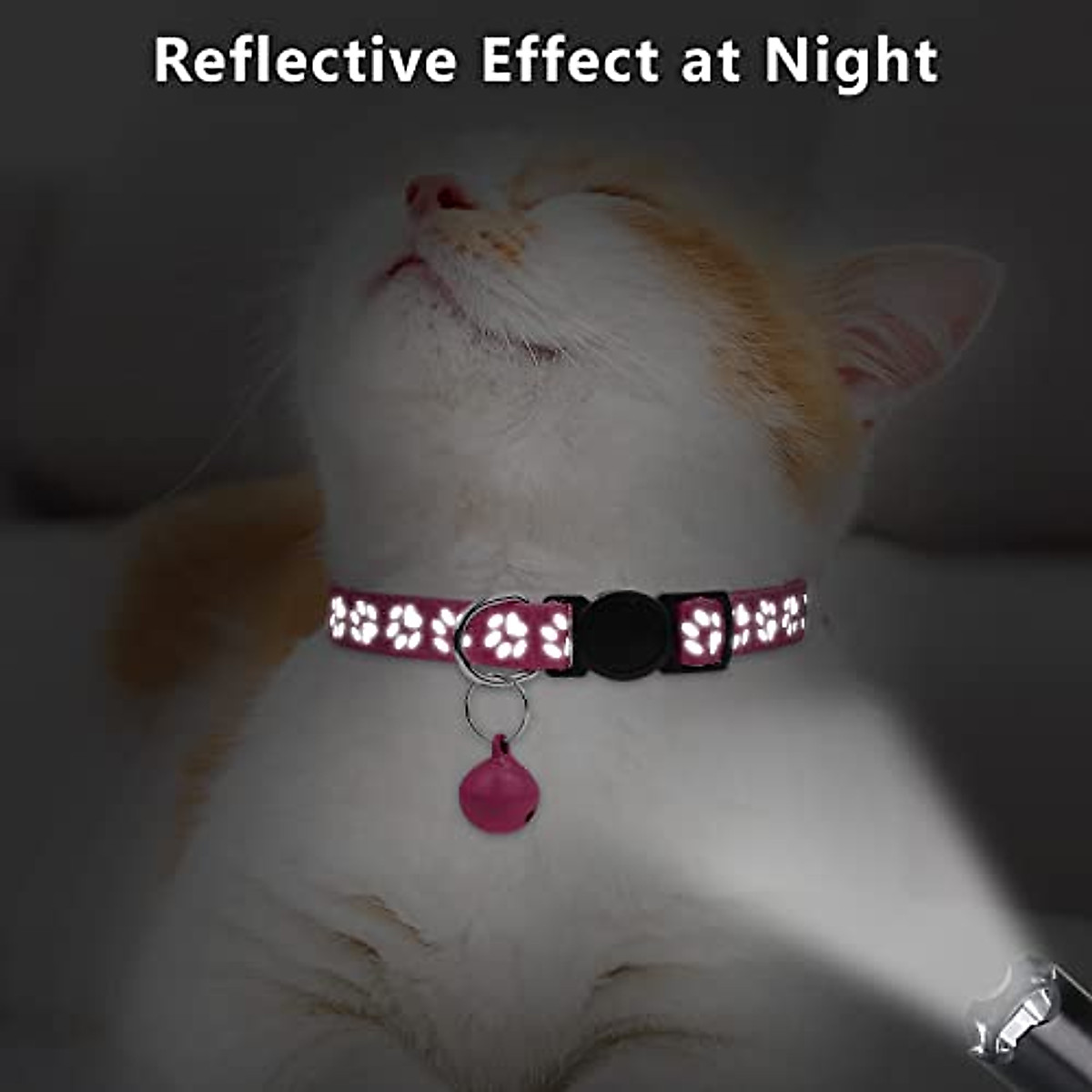 LaReine 2 Pack Cat Collar Personalized, Breakaway Kitten Collar with Phone and Name tag, Cat Collars Reflective with Bell for Girls & Boys (7.5"-12.5" Neck, Hot Pink)