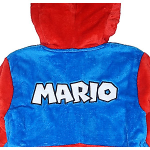 Super Mario Little/Big Boys' Soft Hooded Fleece Sleepwear Bathrobe - Plush Robe for Kids, Mario, 8