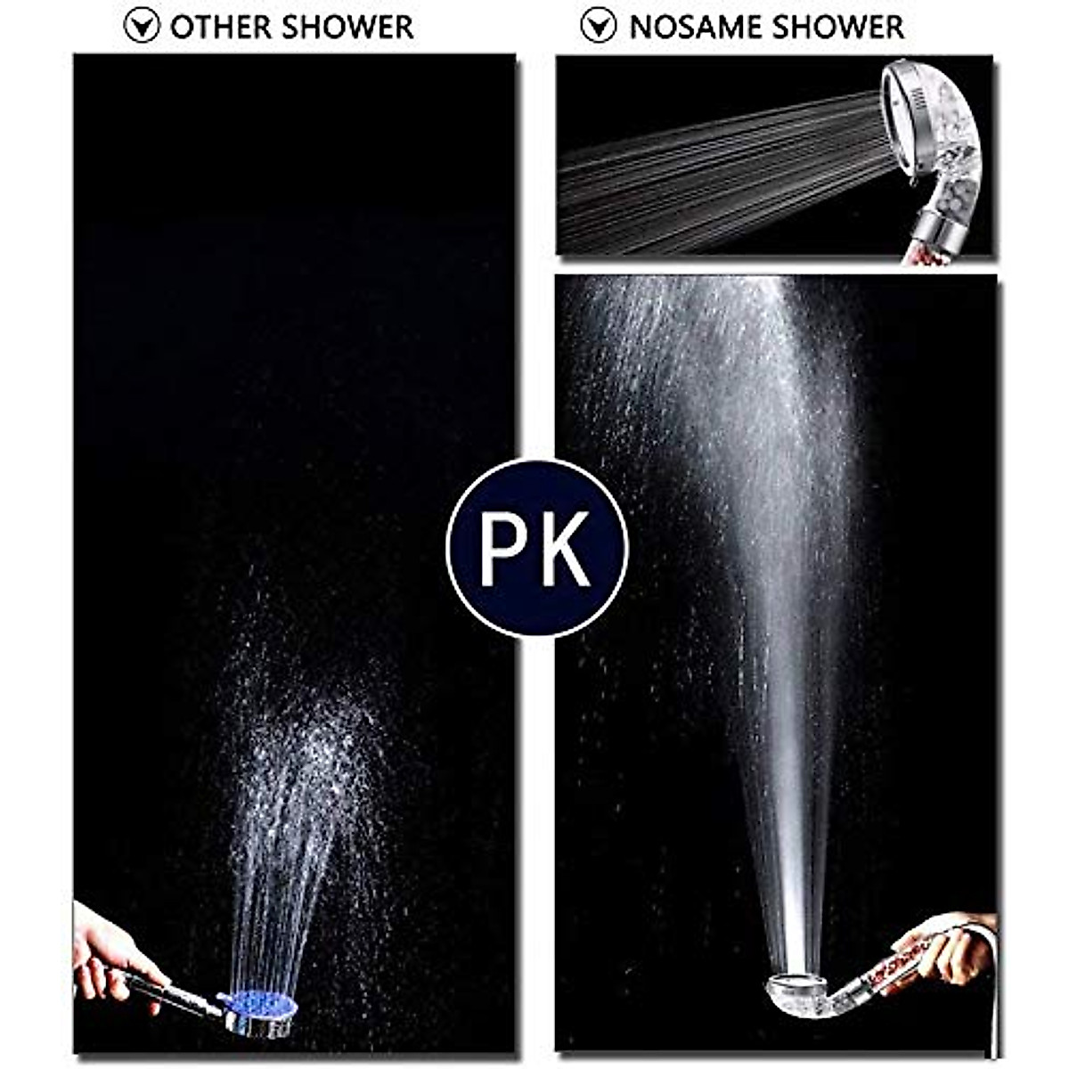 Nosame Shower Head, Filter Filtration High Pressure Water Saving 3 Mode Function Spray Handheld Showerheads 1.6 GPM for Hair & Skin