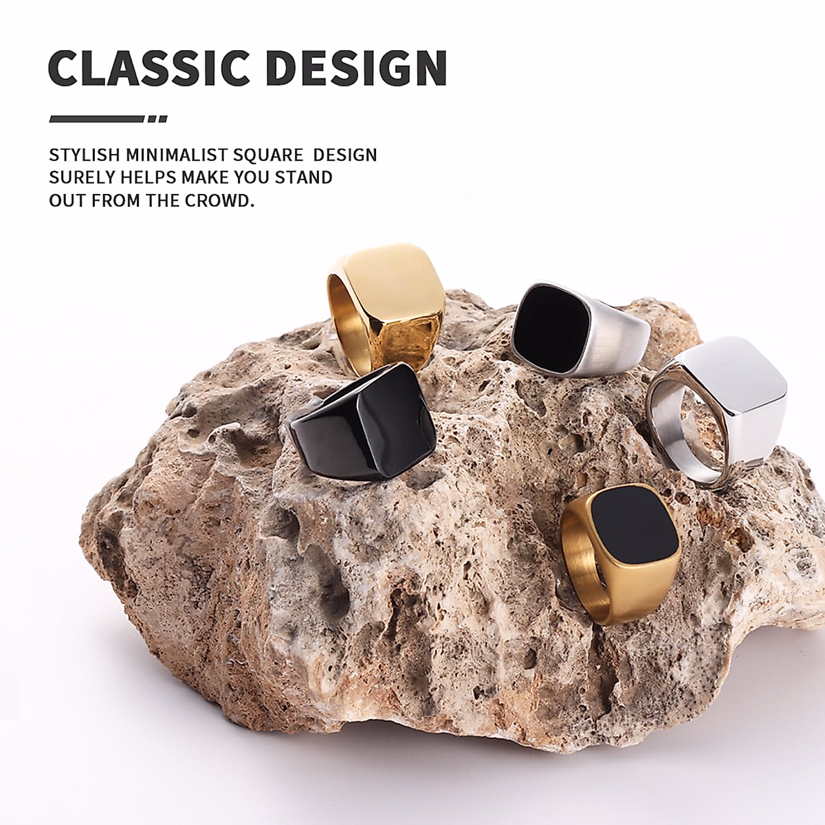 enhong Mens Rings Stainless Steel Square Signet Rings for Men,Silver Pinky Thumb Ring for Dad Father Jewelry Gift for Him,Men's Ring for Boys Size 9